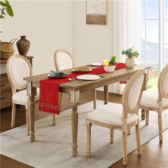 Dining | Red Boho Table Runner Farmhouse Decor Macrame Bohemian Cottage ...